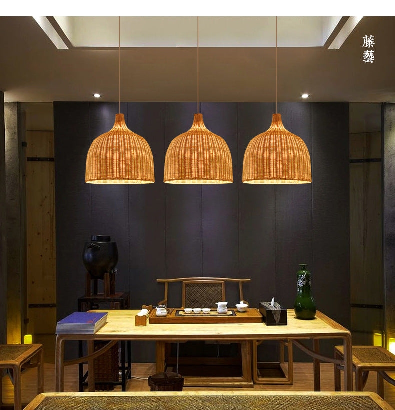 Handwoven Dome Pendant Light Fixture Chinese Bamboo Single Bulb Dining ...