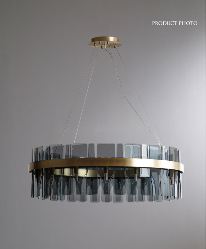 Gold Circular Pendant Lamp Modern Minimalist Smoked Glass Living Room ...