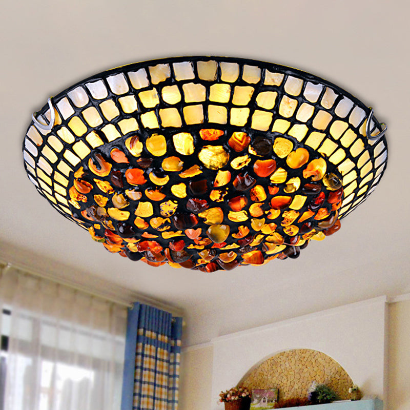 Agate Amber Ceiling Light Dome Shade Mediterranean Flush Mount Lighting ...
