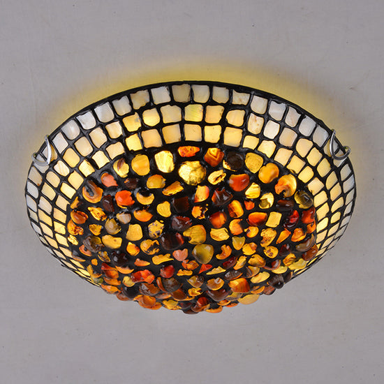 Agate Amber Ceiling Light Dome Shade Mediterranean Flush Mount Lighting ...