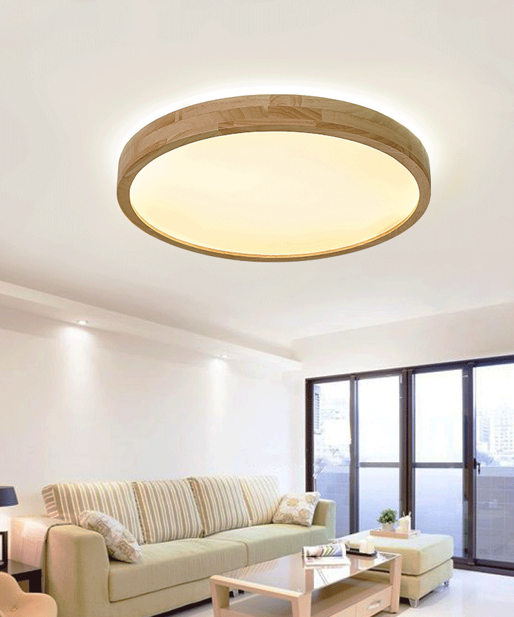 Wooden Round Flush Mount Ceiling Fixture Minimalism LED Wood Ceiling ...