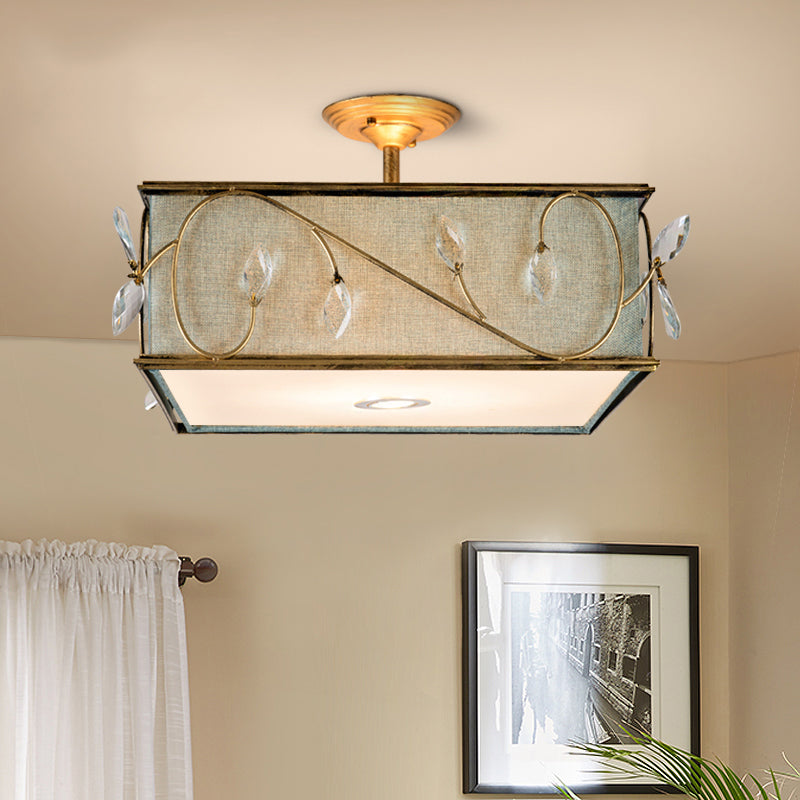 Flaxen 3 Lights Semi Flush Mount Lamp Rustic Fabric Cuboid Ceiling ...