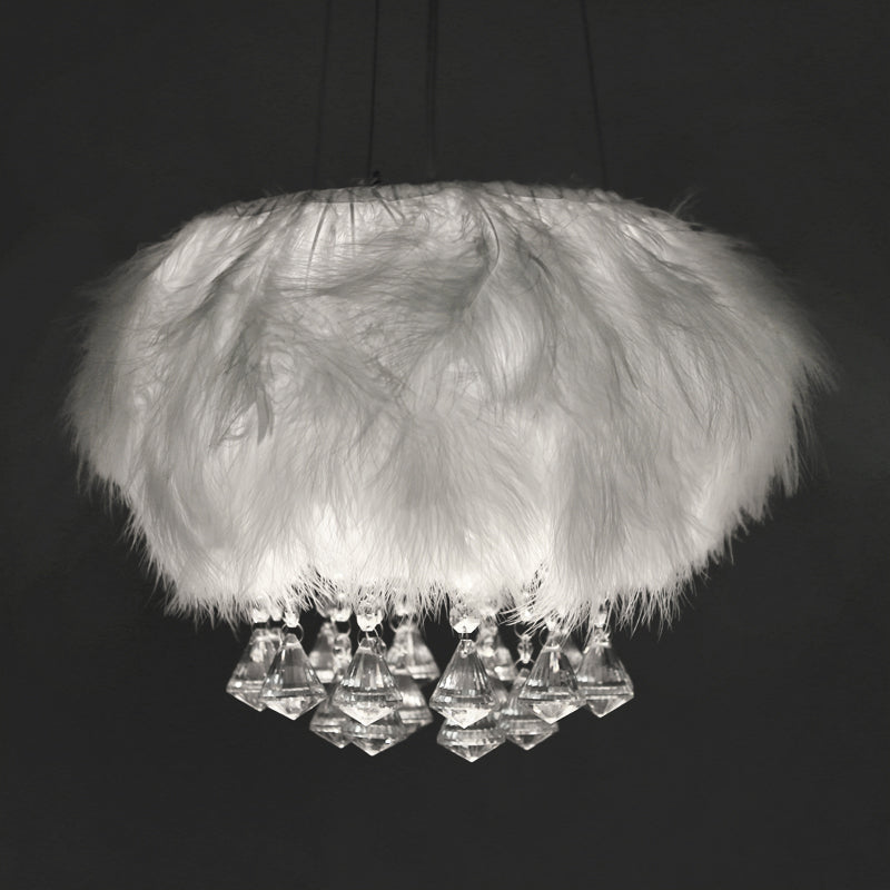 White Round Ceiling Lamp Minimal Single Light Fluff Pendant Light with ...