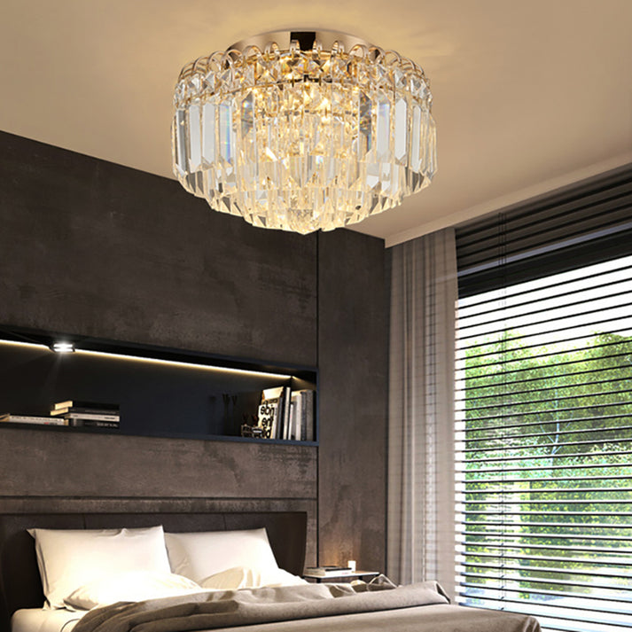 16"/19.5" Width Crystal Prism Flush Mount Lighting with Round Shade ...