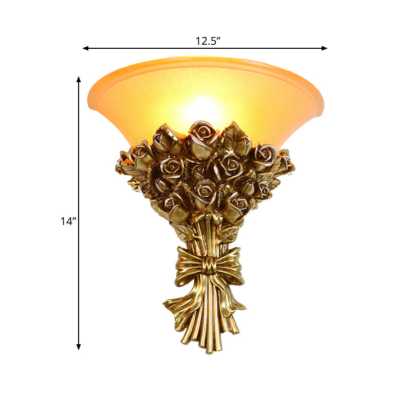 Single Light Resin Flush Wall Sconce Retro Gold Finish Rose Bouquet ...