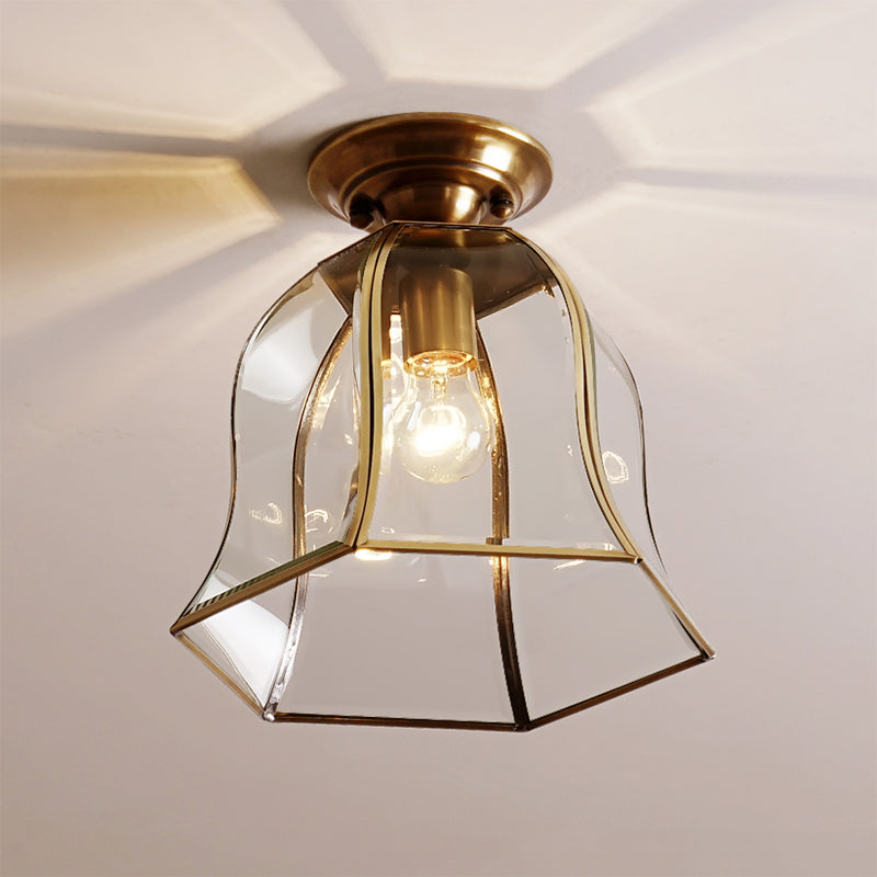 Clear Glass Bell Ceiling Lighting Colonial 1 Head Foyer Flush Mount ...
