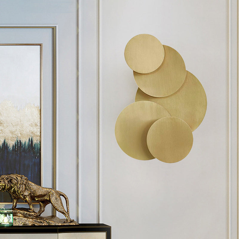Metallic Disc Wall Mounted Lighting Minimalist 2-Light Brass Finish ...