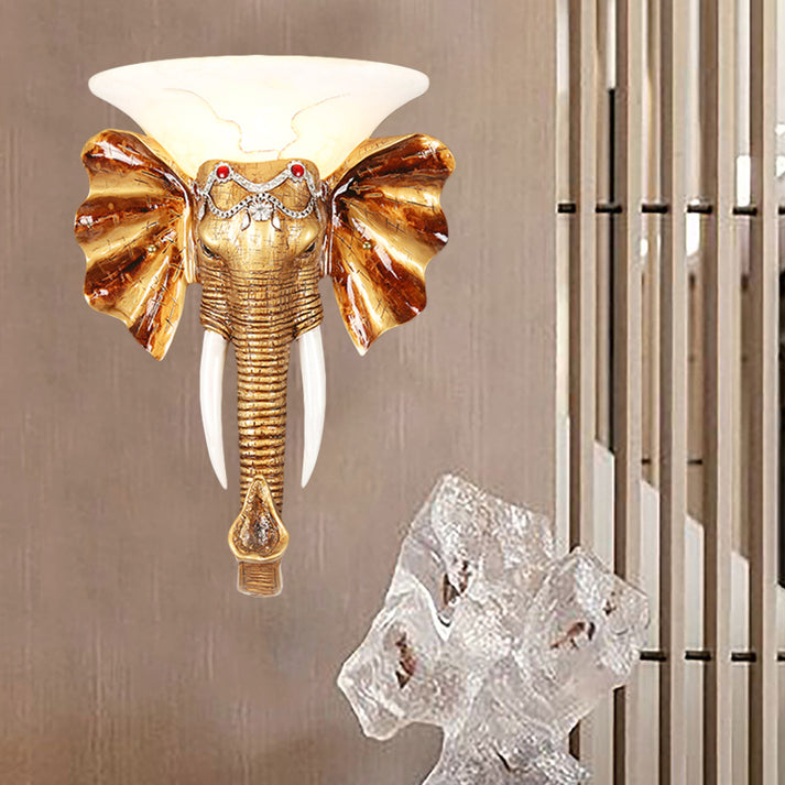 12.5"/17" W Resin Elephant Flush Wall Sconce Exquisite Colonial 1 Bulb ...