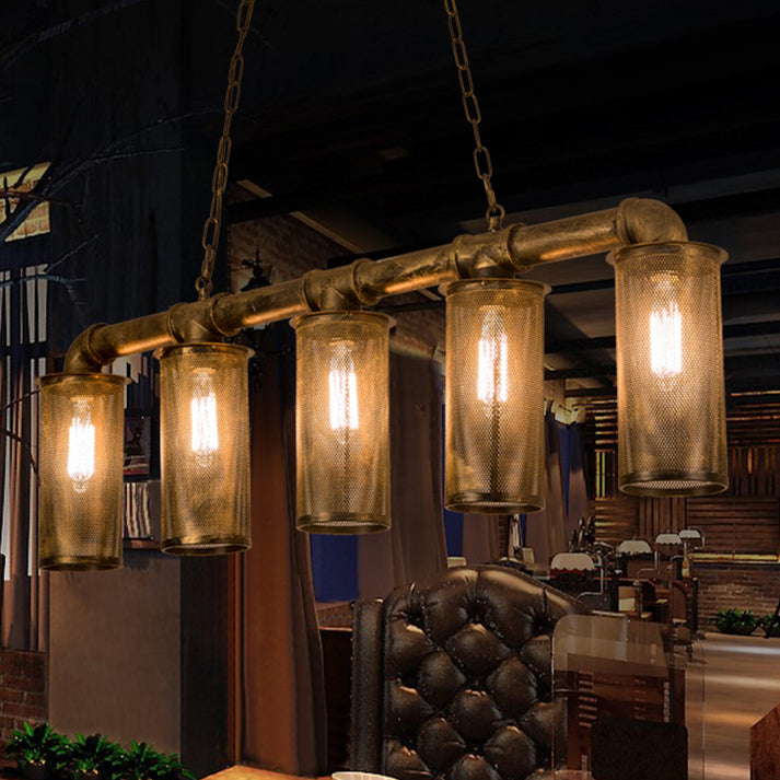 Pipe Restaurant Pendant Lighting Wrought Iron 5 Heads Warehouse Brass ...