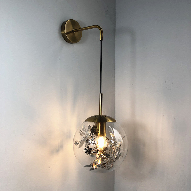 6"/8" W Simple Sphere Sconce Light Clear Glass 1 Light Silver/Gold Wall ...