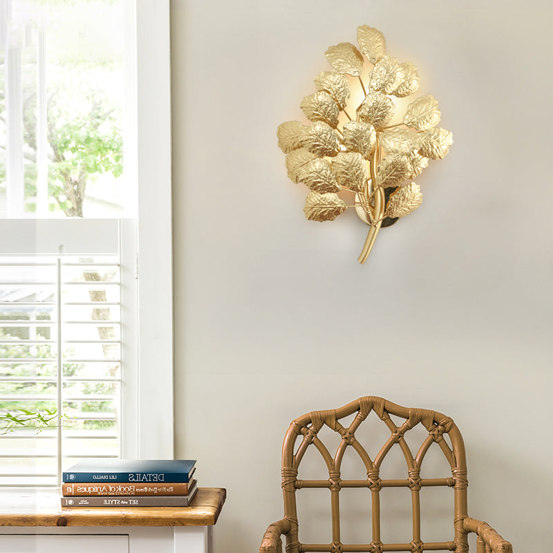 2 Bulbs Leaf Wall Sconce Contemporary Style Dark Coffee/Gold Aluminum ...