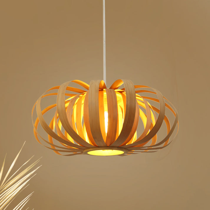 1-Light Oval Pendant Lighting Wooden Shade Nordic Style Hanging Lamp ...