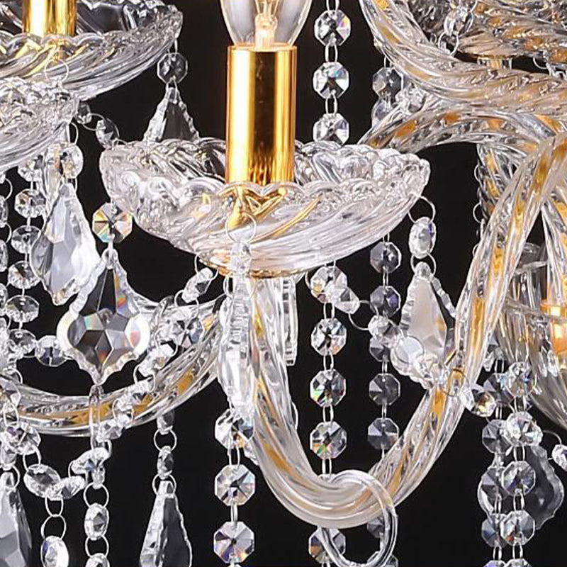 Curved Arm Chandelier Lamp Modern Beveled Crystal 10 Bulbs Living Room ...