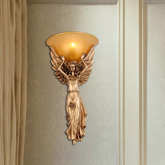 Amber Glass Bowl Wall Lamp Modern Style 1 Light Bedroom Wall Sconce ...