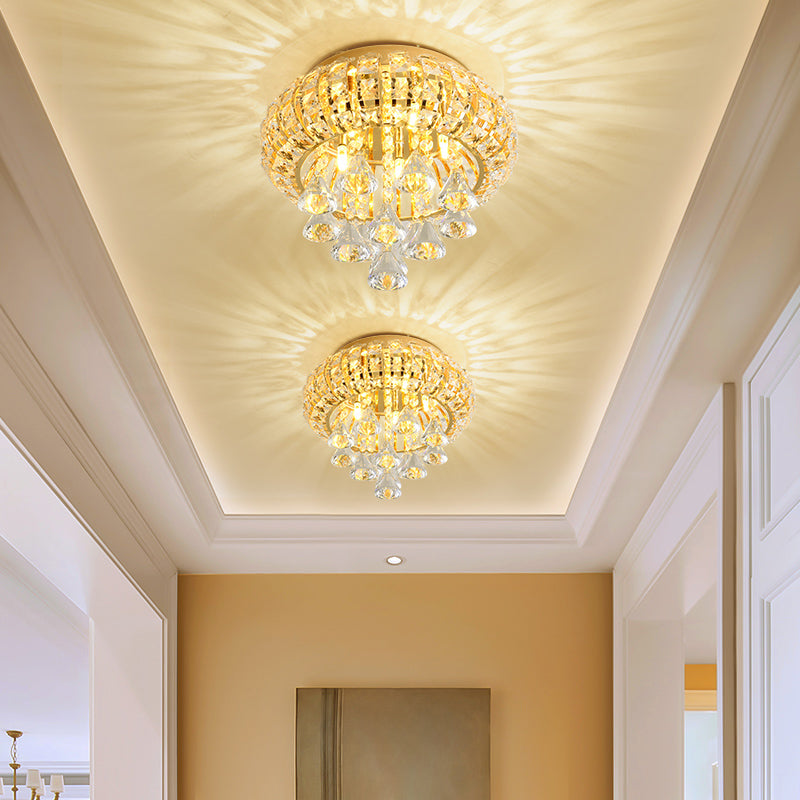 Gold Round Ceiling Light Modernism 5 Heads Hand-Cut Crystal Flush Mount ...