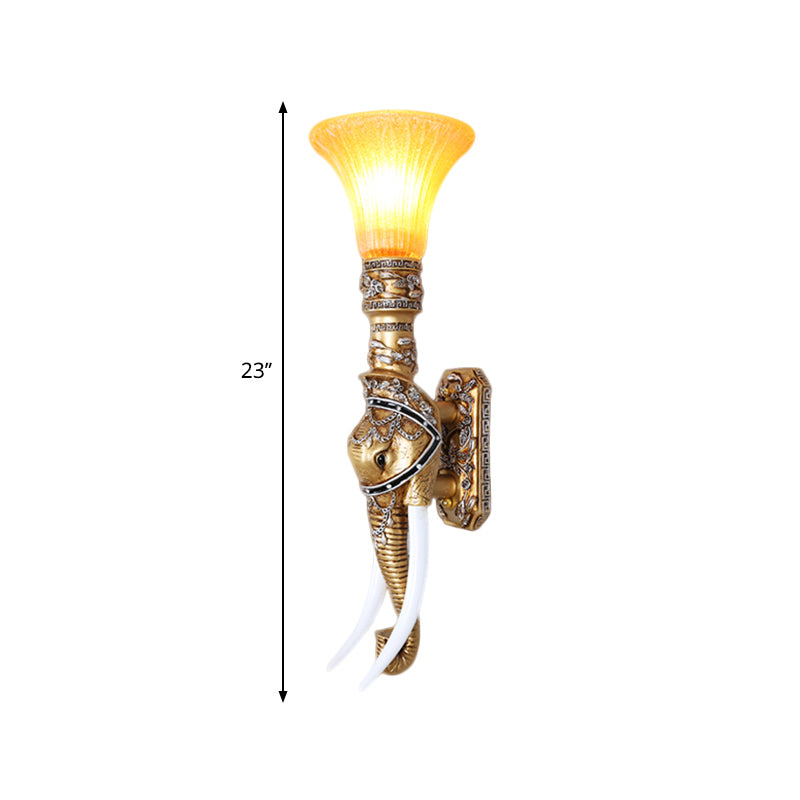 Elephant Corridor Wall Light Fixture Retro Stylish Resin 1 Bulb Gold ...