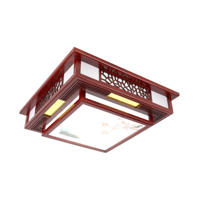 LED Square Flush Light Fixture Traditional Style Dark Red Wood Flush ...