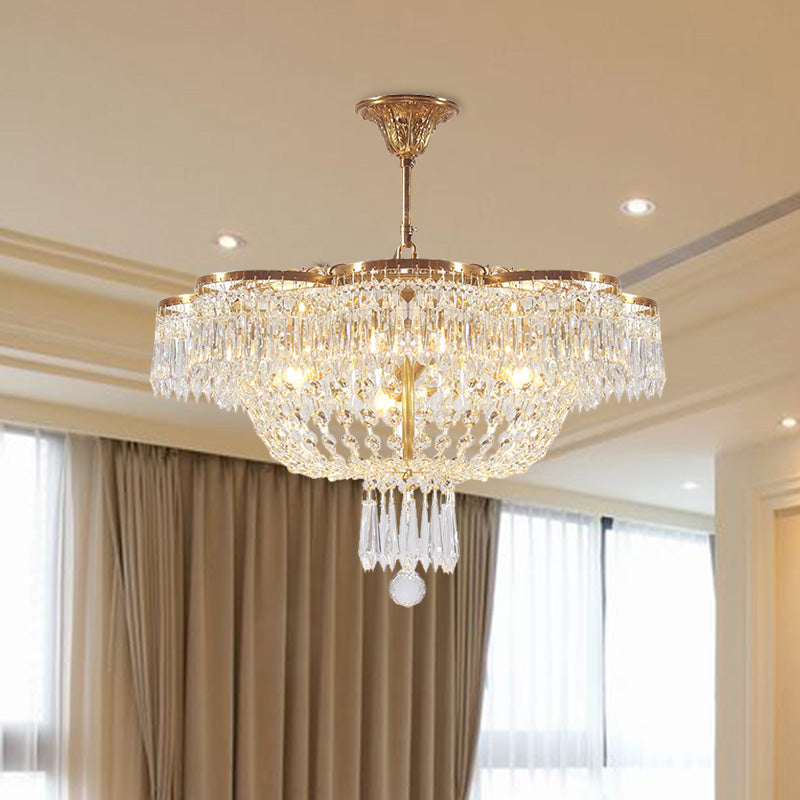 Crystal Strand Chandelier Gold Finish Ceiling Hang Light Vintage Metal