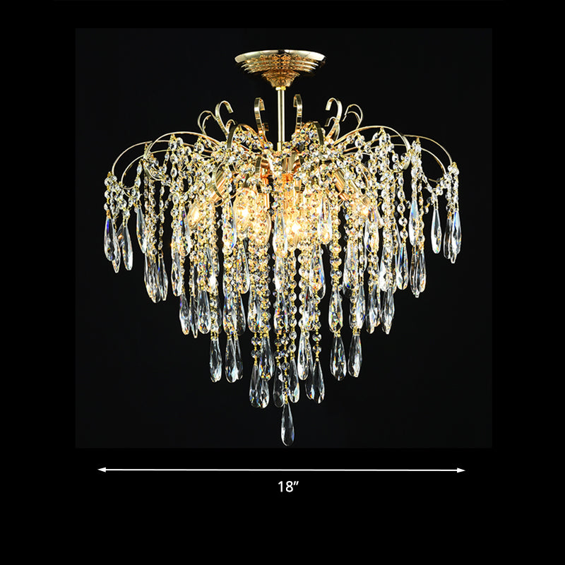 Cascade Clear Crystal Drop Ceiling Mounted Light Simple Style Gold 18 ...