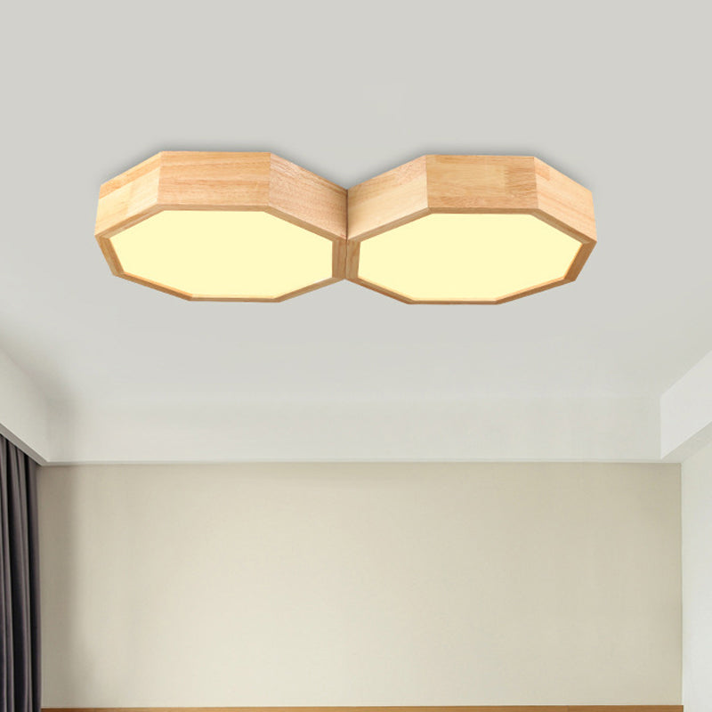 Octagon Twin Ceiling Light Fixture Nordic Natural Wood LED Bedroom ...