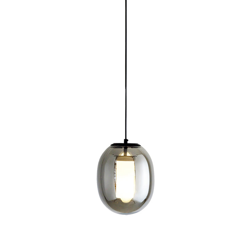 Oval Bedroom Hanging Lamp Kit Black Glass 1 Head 7"/8.5" Wide Simple ...