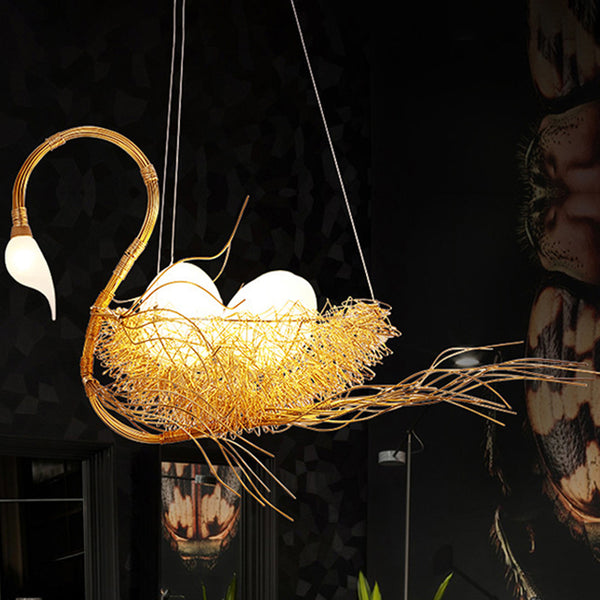 Gold Goose Shape Chandelier Light Postmodern 3 Lights Metal Hanging ...