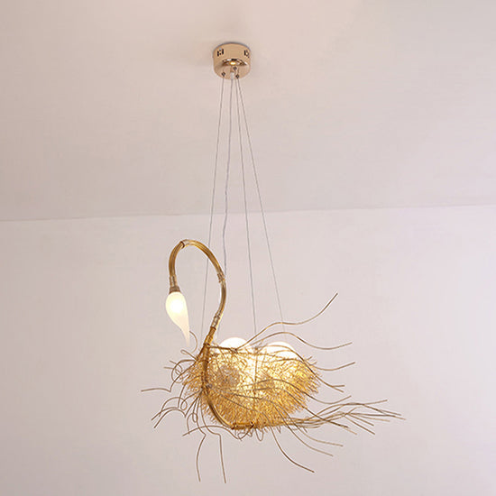 Gold Goose Shape Chandelier Light Postmodern 3 Lights Metal Hanging ...