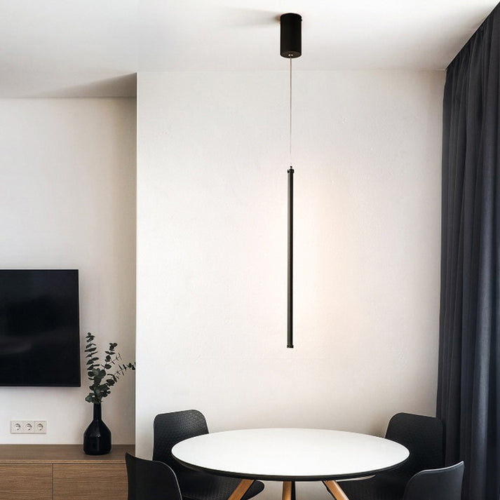 Tubular Pendant Light Fixture Minimalist Metal Black LED Hanging ...