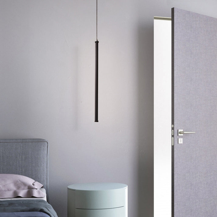 Tubular Pendant Light Fixture Minimalist Metal Black LED Hanging ...
