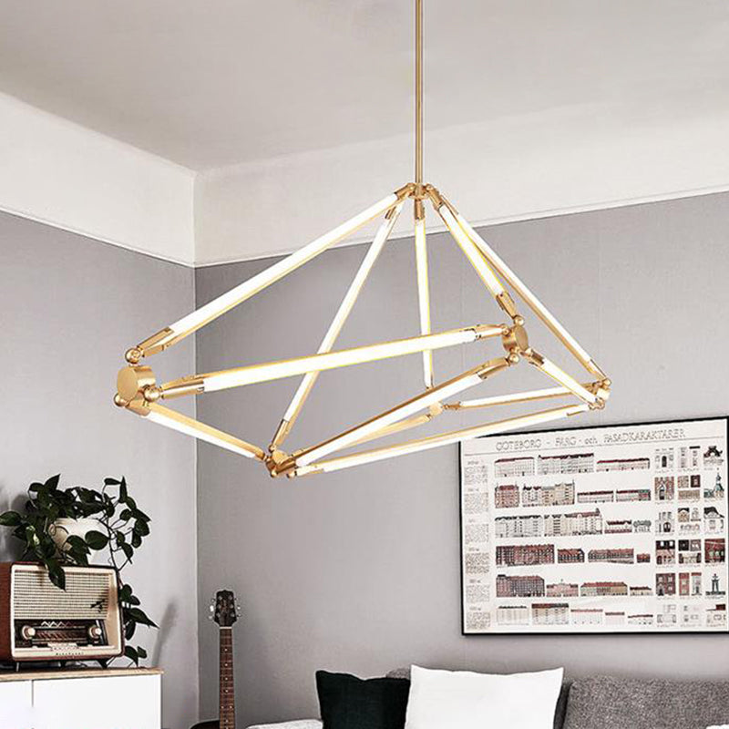 Gold Diamond Frame Hanging Ceiling Light Modernism Metal LED Chandelier ...