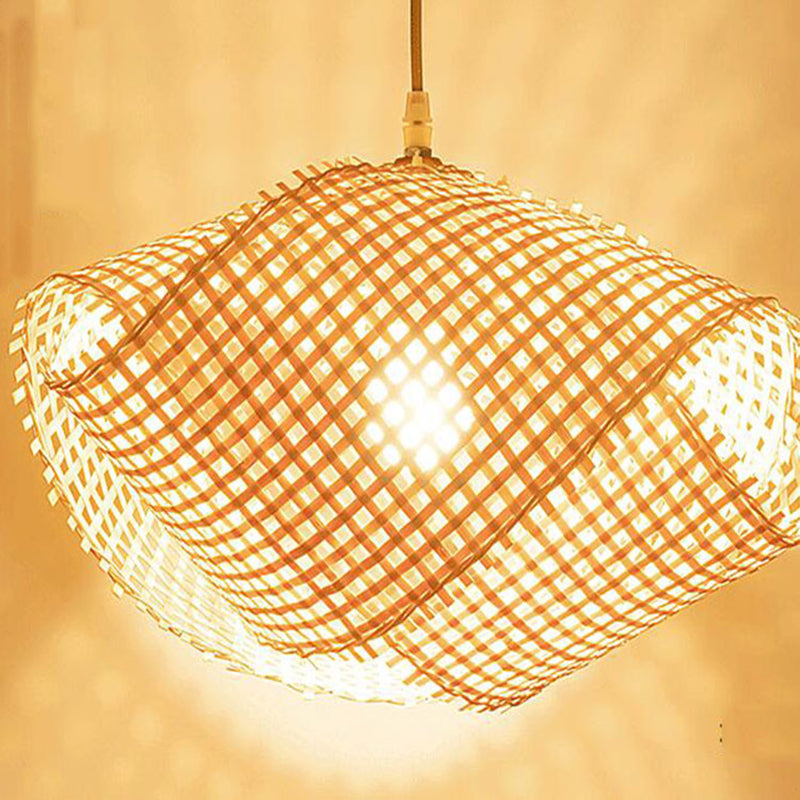 Swirl Bamboo Drop Pendant Asia 14"/16"/18" W 1 Light Beige Hanging ...