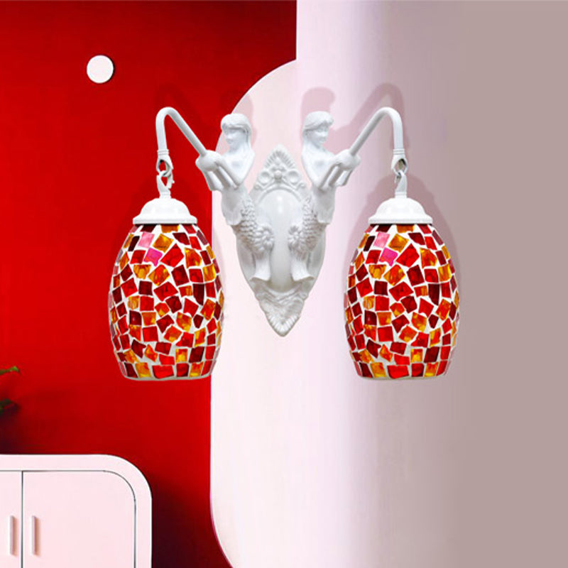 Tiffany Mermaid Wall Mount Lighting 2 Lights Stained Art Glass Sconce ...