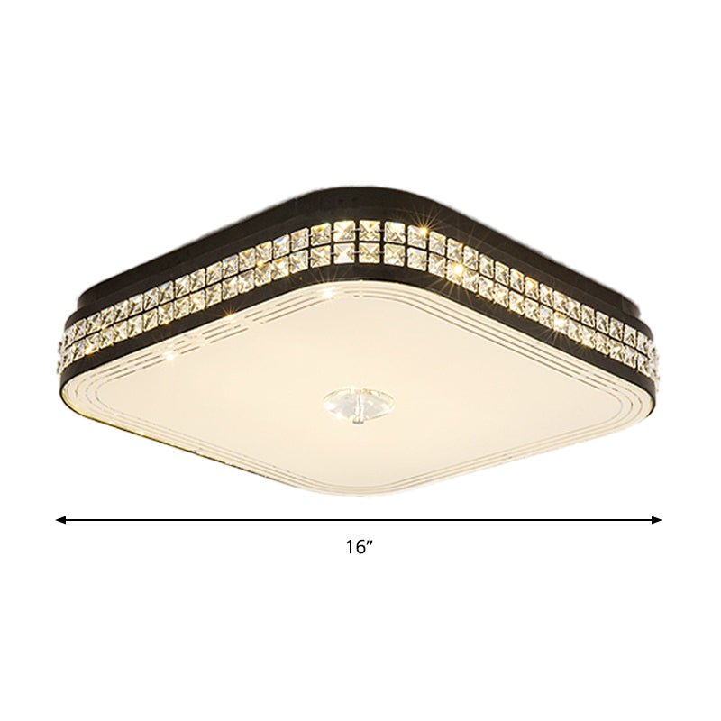 Black Square Flush Mount Fixture Simple Style K9 Crystal LED Ceiling ...