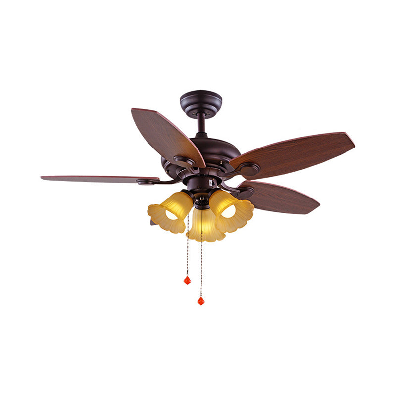 3 Lights Ribbed Glass Ceiling Fan Light Classic Brown Scalloped Bedroom ...