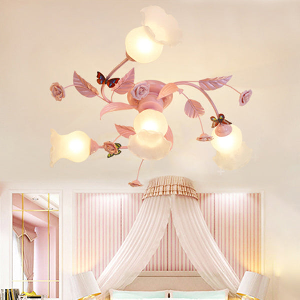 4/7 Bulbs Spiral Ceiling Light Fixture Traditional Pink Satin Opal ...