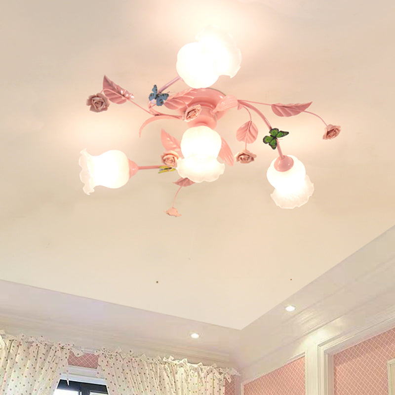 4/7 Bulbs Spiral Ceiling Light Fixture Traditional Pink Satin Opal ...
