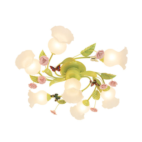 Spiral Bedroom Semi-Flush Mount Traditional Opaque Glass 4/7 Bulbs ...