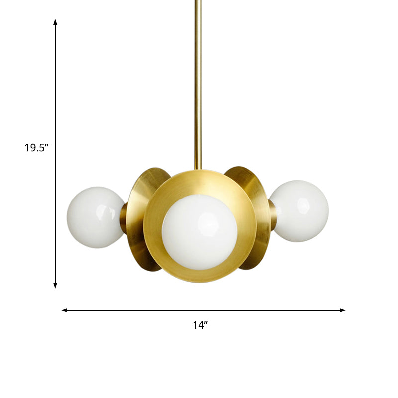 Gold Round Ceiling Chandelier Modernist 3 Bulbs Metal Hanging Light ...