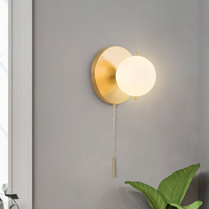 Gold Sphere Wall Lighting Contemporary 1 Bulb Milky Glass Sconce Light ...