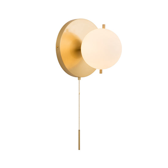 Gold Sphere Wall Lighting Contemporary 1 Bulb Milky Glass Sconce Light ...