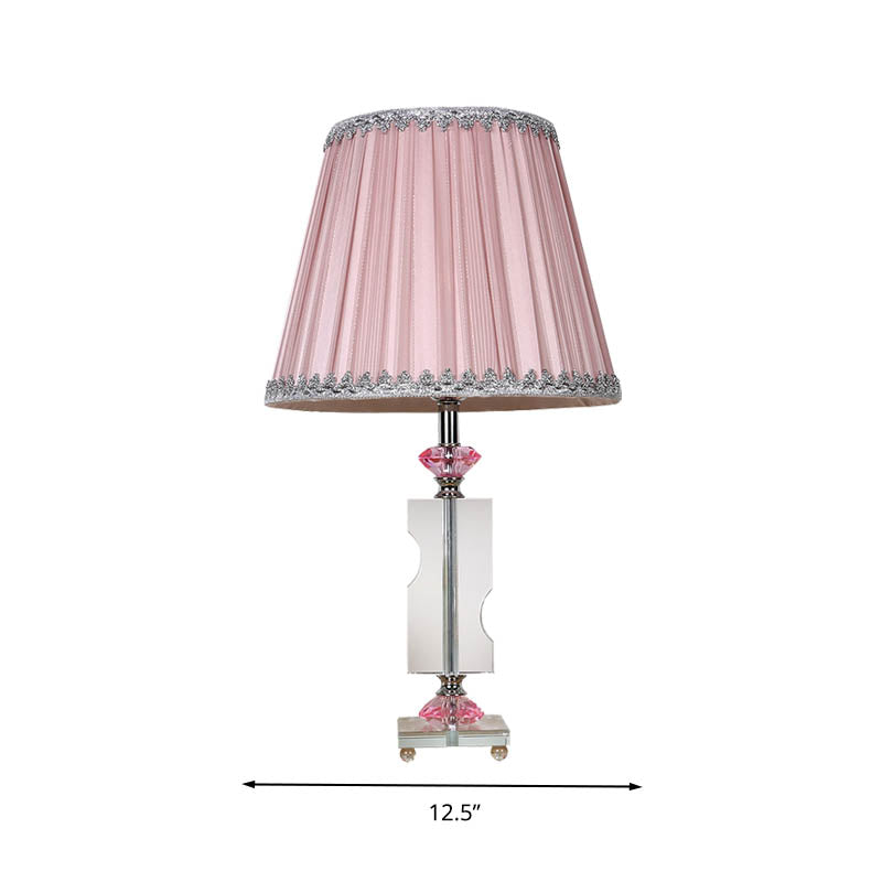 Fabric Pink Night Lamp Tapered Singe Head Rustic Nightstand Light with ...