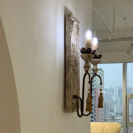 Candelabrum Wood Sconce Lighting Vintage 2 Lights Dining Room Wall ...