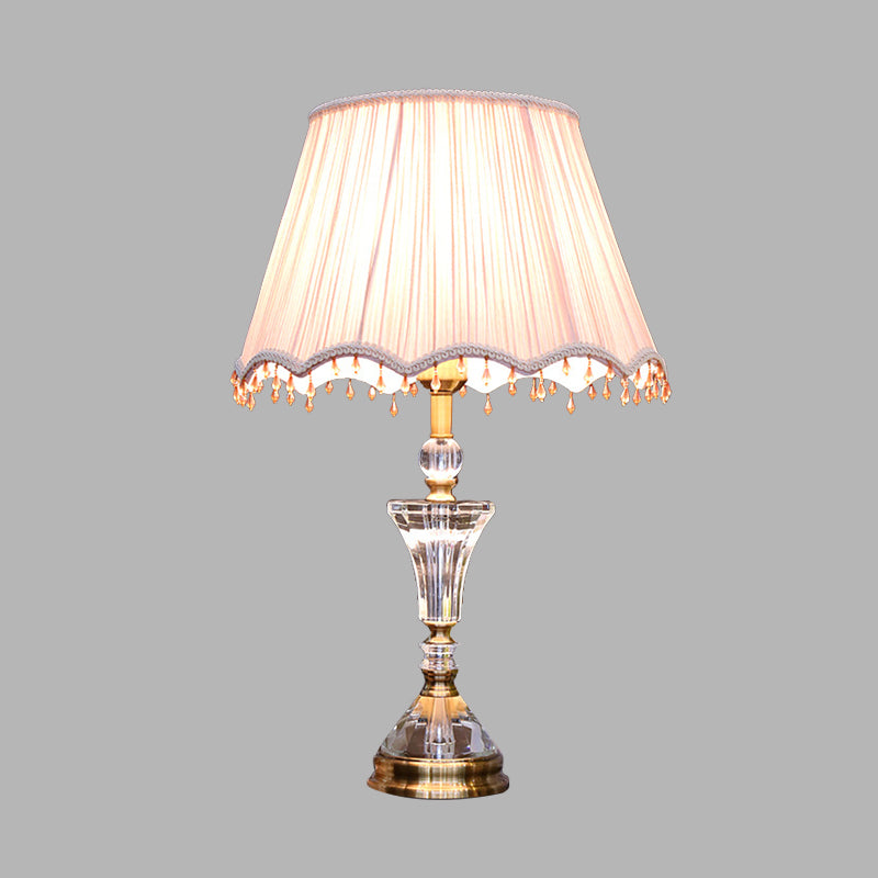Pleated Shade Crystal Night Table Lamp Minimalism 1 Light Bedroom ...