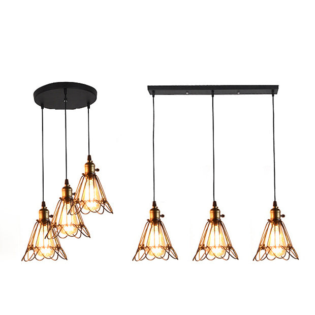 Wire Frame Metal Pendant Light Vintage Industrial 3 Bulbs Farmhouse ...