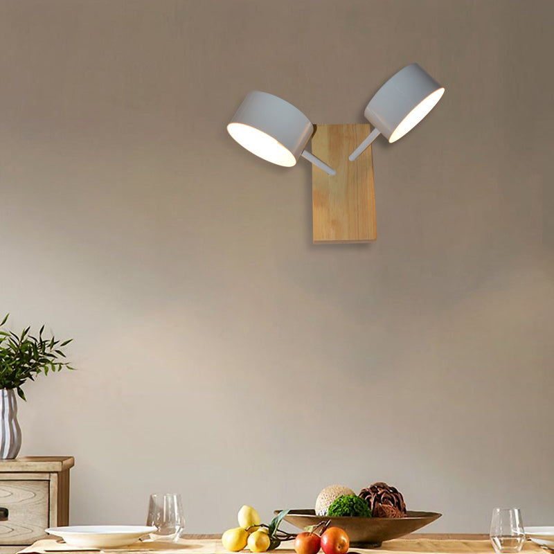 Double Drum Shade Wall Mounted Light Contemporary Metal 2 Bulbs Black ...
