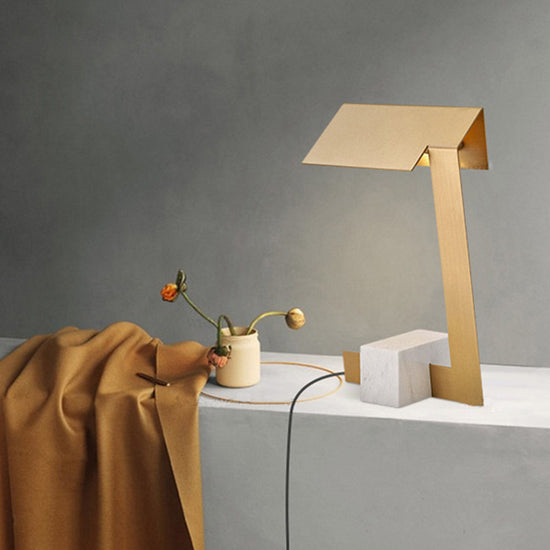 Triangle Metal Desk Light Modern 1 Bulb Gold Table Lamp with White ...