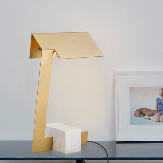 Triangle Metal Desk Light Modern 1 Bulb Gold Table Lamp with White ...