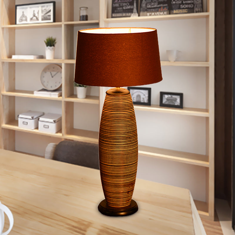 Oval Task Lighting Asia Wood 1 Bulb Coffee Small Desk Lamp with Drum ...