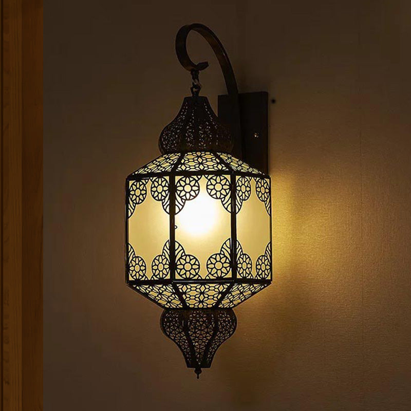 1 Head Metallic Sconce Lighting Traditional Black Lantern Outdoor Arab ...