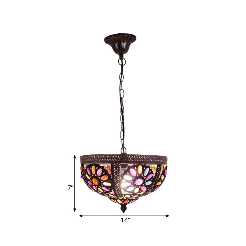 Bowl Restaurant Pendant Light Kit Art Deco Stained Glass 1 Bulb Rust ...